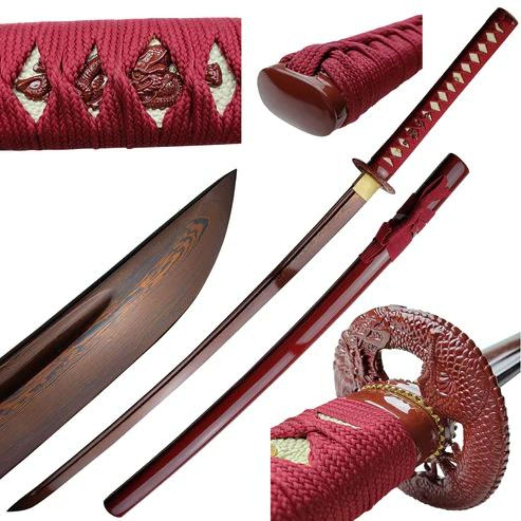 Rare Red Damascus Steel Katana — Medieval Depot