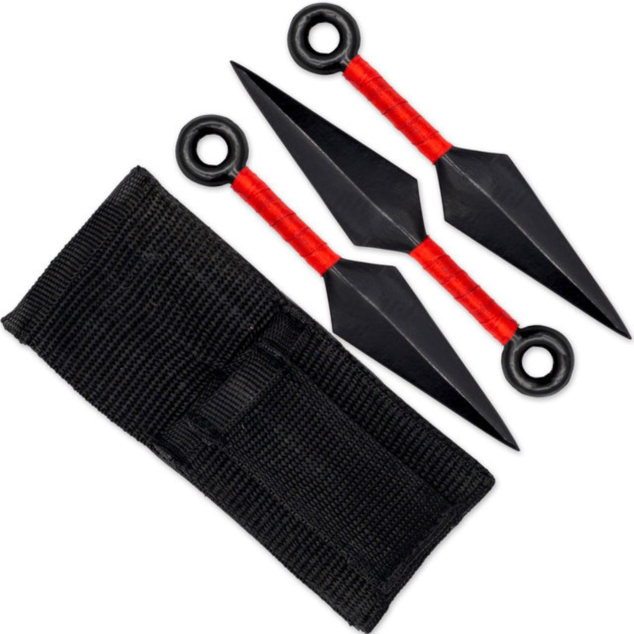Shadow Strike Trio Red-Wrapped Mini Kunai Throwing Knives Set with Bel ...
