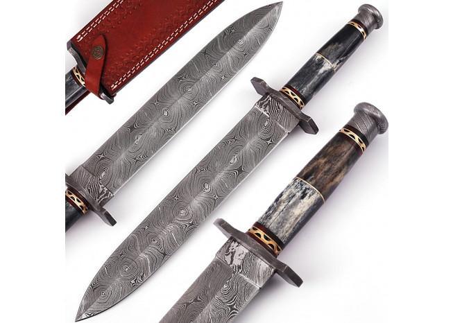 Legion of the Damned Damascus Steel Dagger with Leather Sheath ...